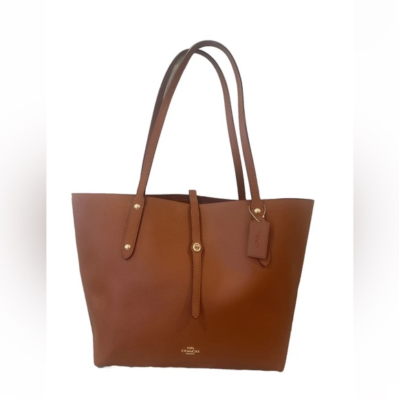 Coach | Bags | Coach Market Tote Leather Large Polished Pebble Brown ...